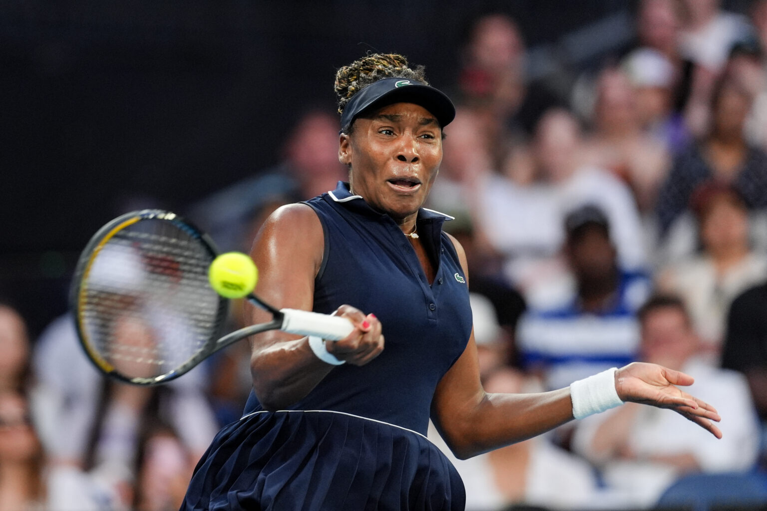 Britain's Fran Jones sends a message after practising with Venus ...
